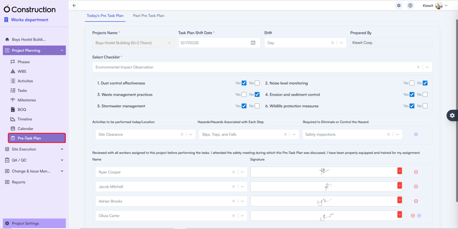 Pre-Task Planning & Safety Management Update | Feature Release